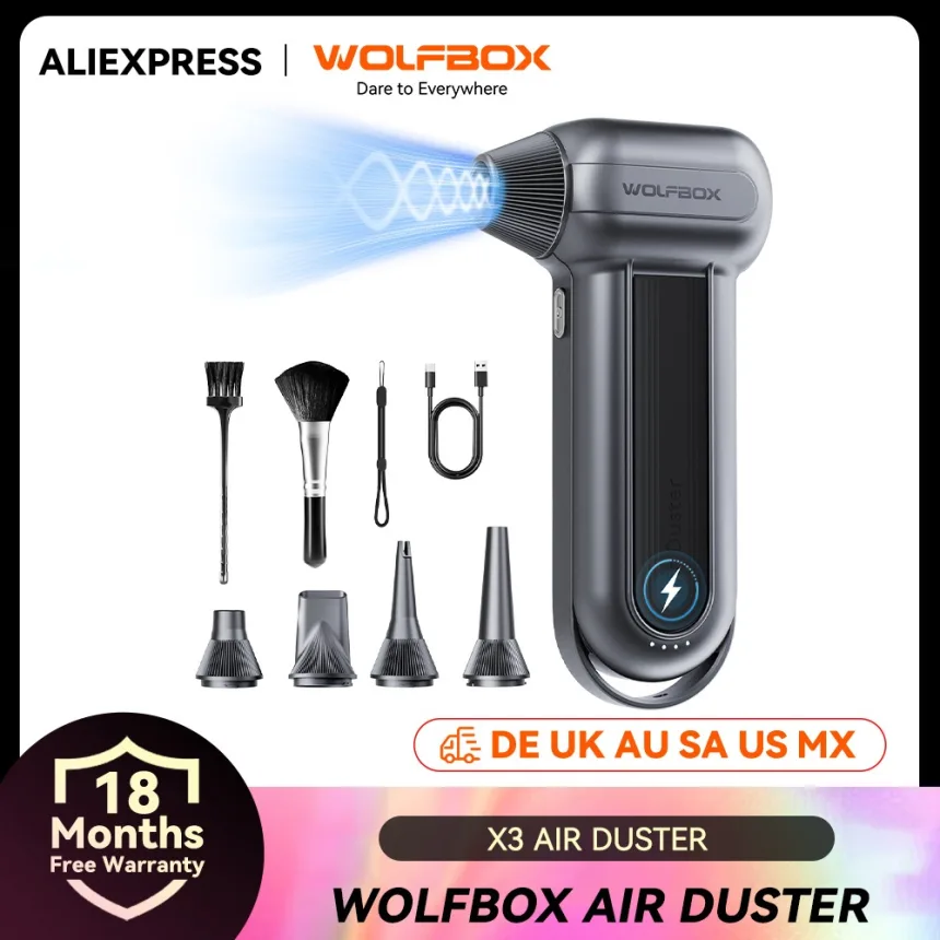 WOLFBOX MF100 Compressed Fan Duster 150000RPM Super Power Electric Air ...