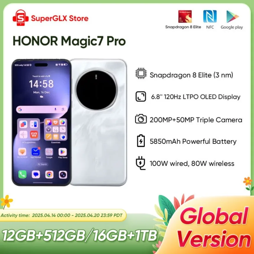 Global Version HONOR Magic7 Pro 5G Smartphone 6.8'' 120Hz OLED Display Snapdragon 8 Elite 100W ...